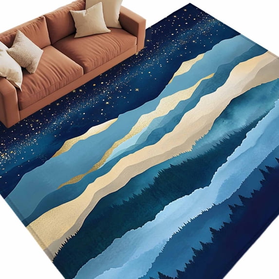 Abstract Art Night Sky Washable Area Rug 8x10 Mountains Oil Painting ...
