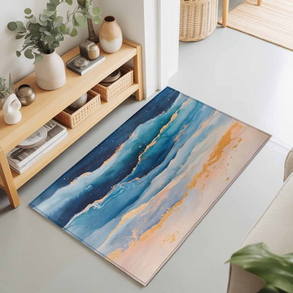 Abstract Art Ocean Beach Ombre Rectangle Rug 2'x3' Modern Sea Wave Oil ...