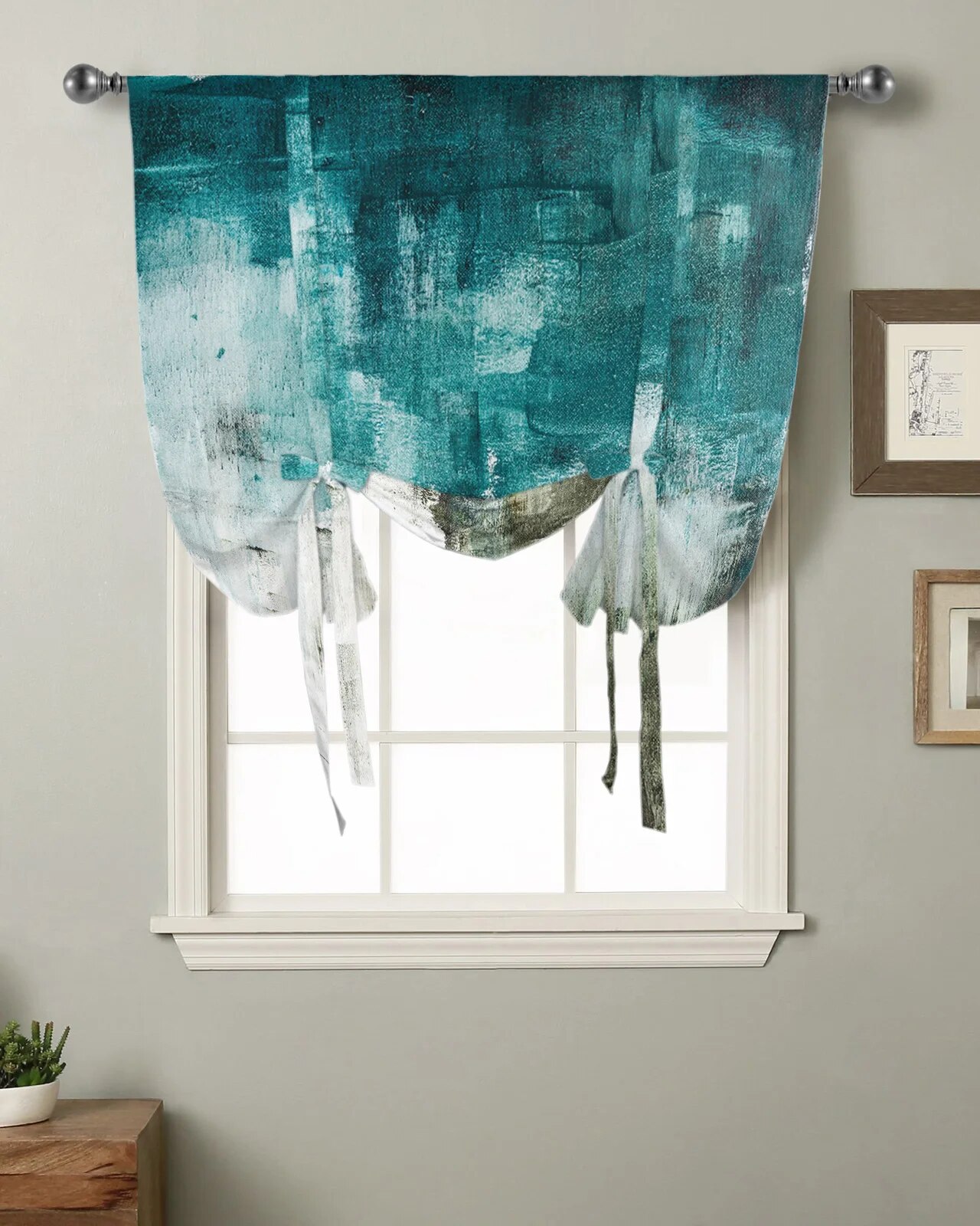 Abstract Art Ocean Oil Painting Style Kitchen Short Window Curtain ...