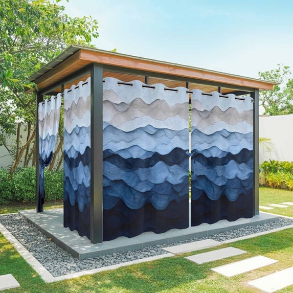 Abstract Art Ocean Outdoor Curtains for Patio Waterproof, Gradient Blue ...