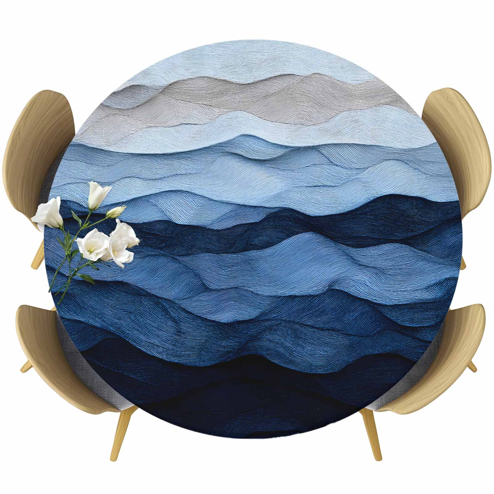 Abstract Art Ocean Round Fitted Table Cover Gradient Blue Impressionist ...
