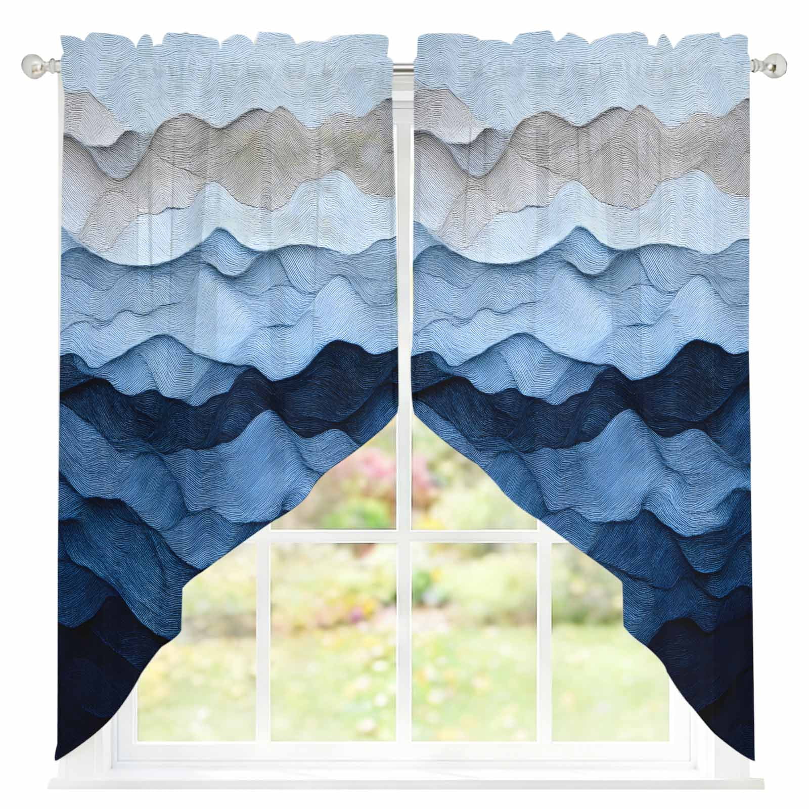 Abstract Art Ocean Sheer Curtains Swag Valances for Windows Gradient ...