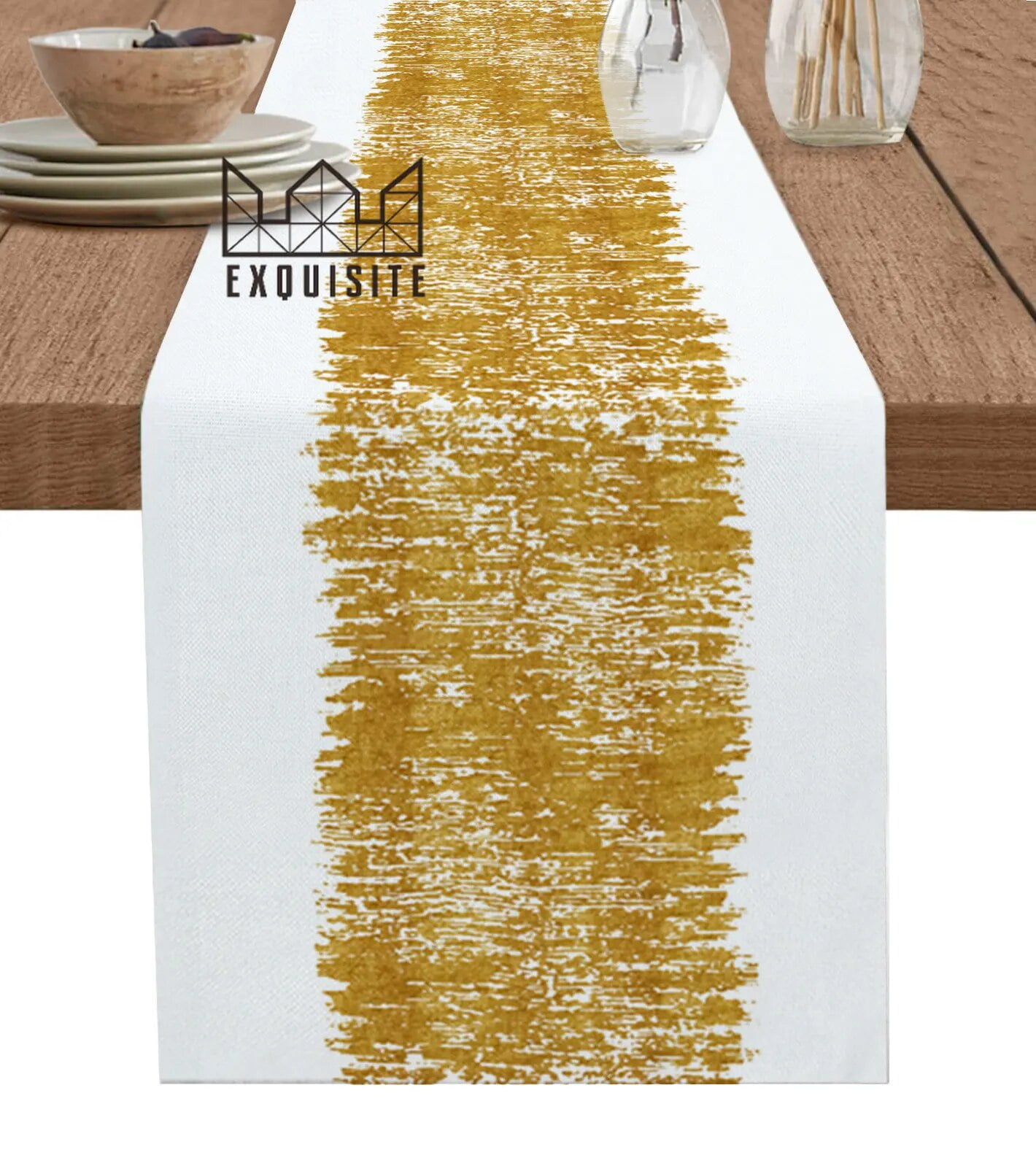 Abstract Art Of Gold Print Pattern Table Runner Home Wedding Table Flag ...