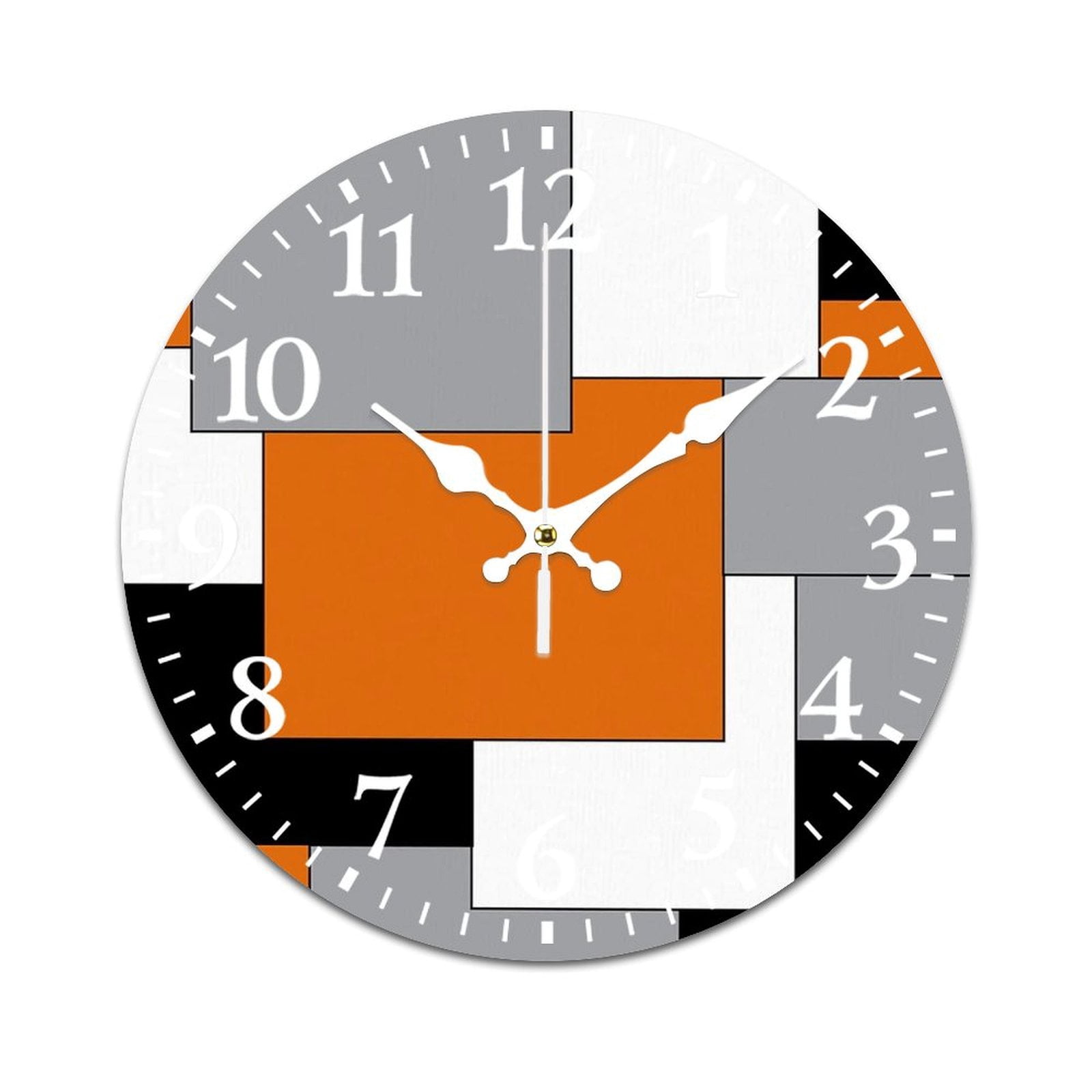 Abstract Art Orange Black Gray Splice Wall Clock Modern Design Clocks ...