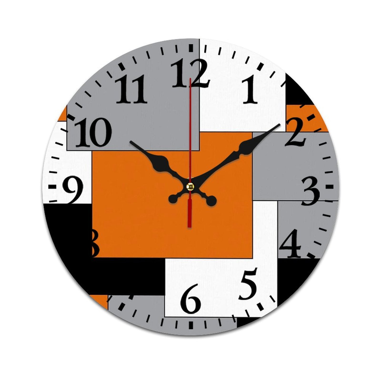 Abstract Art Orange Black Gray Splice Wall Clock Modern Design Clocks ...