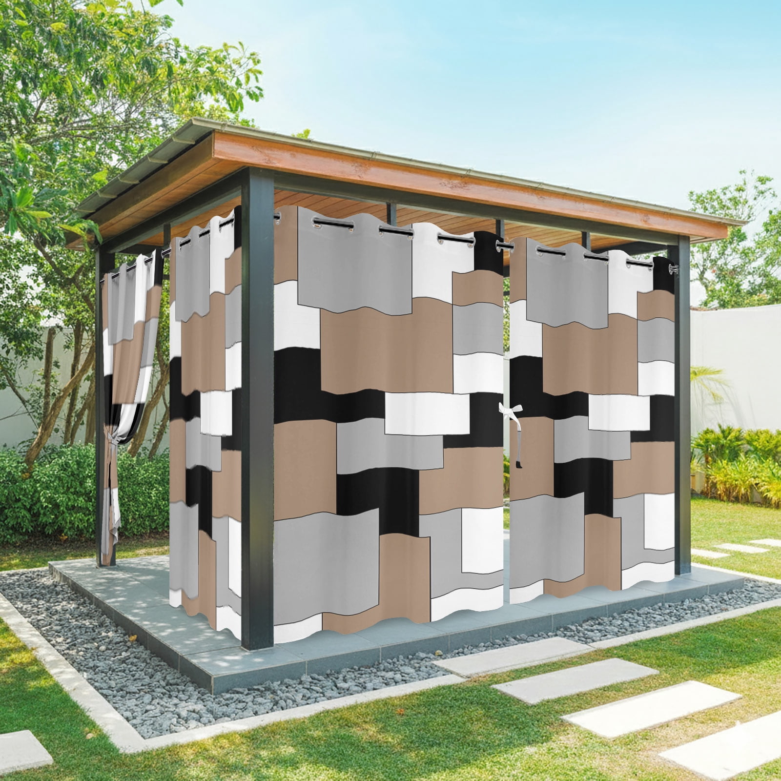 Abstract Art Outdoor Curtains, Brown Black Gray Splice aterproof ...