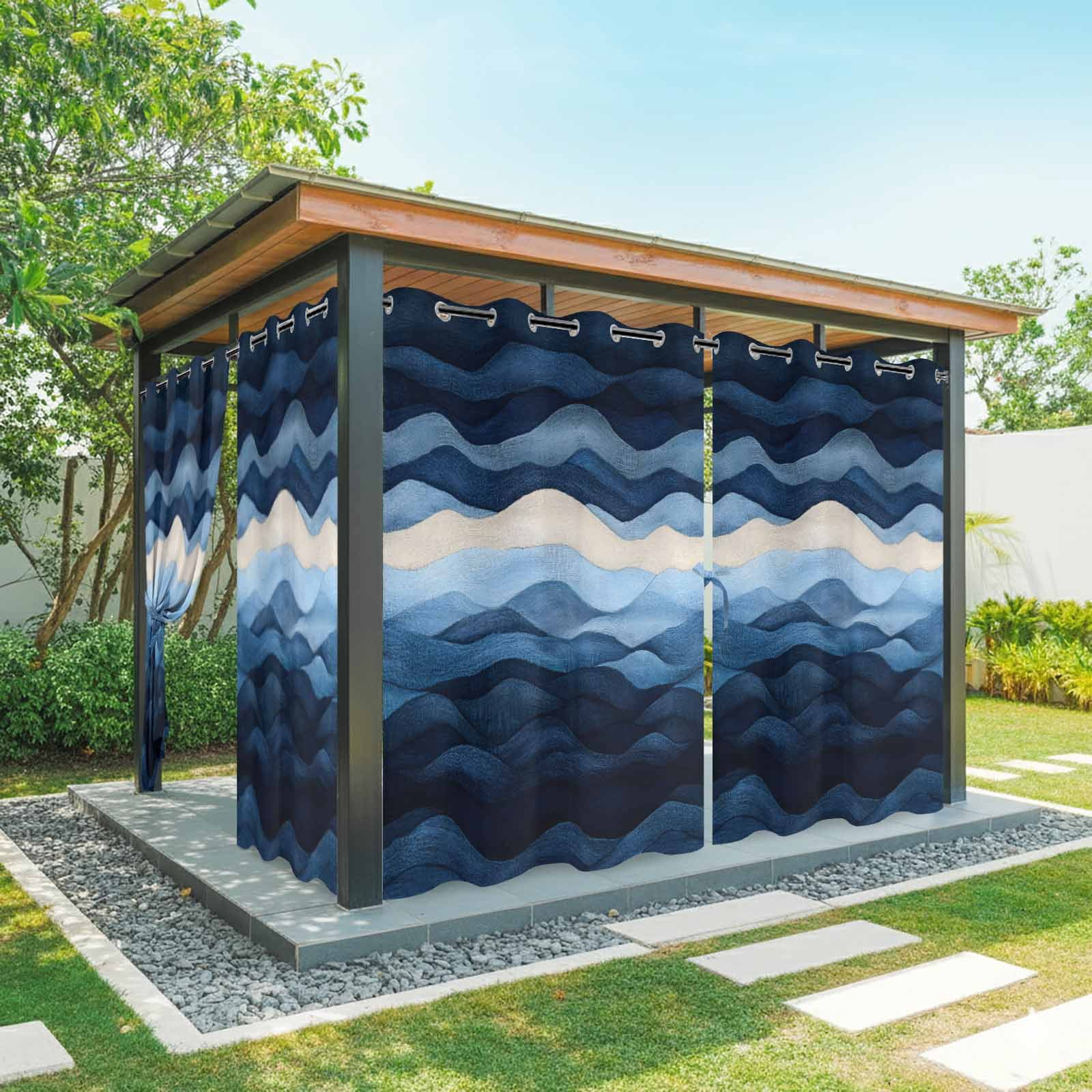 Abstract Art Outdoor Curtains for Patio Waterproof, Beige Dark Blue ...