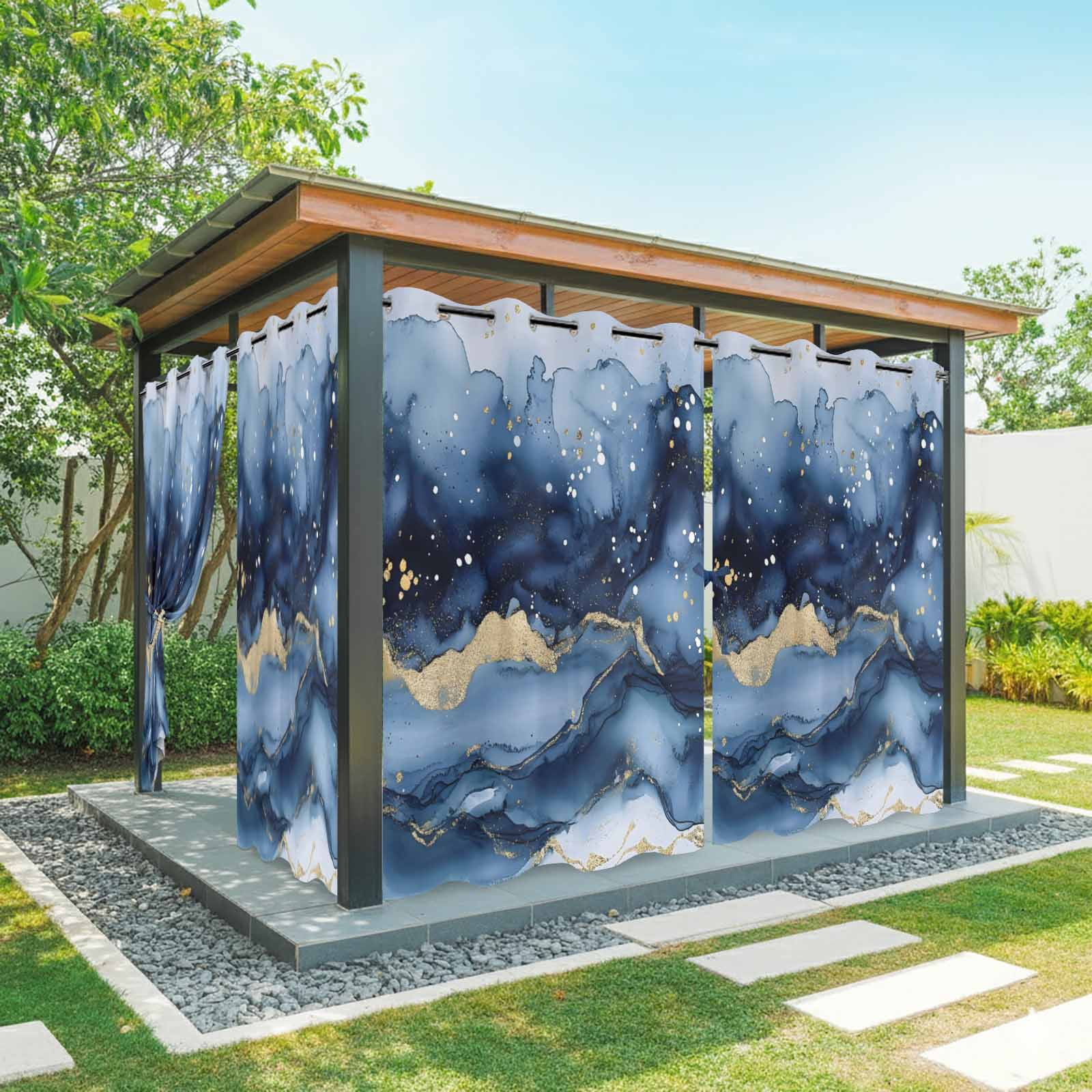 Abstract Art Outdoor Curtains for Patio Waterproof, Gold Blue Gradient ...