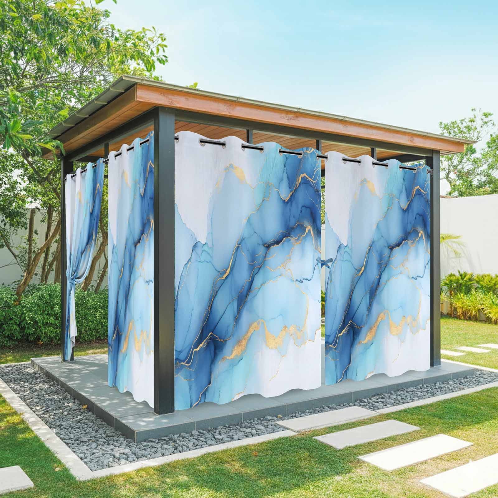 Abstract Art Outdoor Curtains for Patio Waterproof, Teal Gold Gradient ...