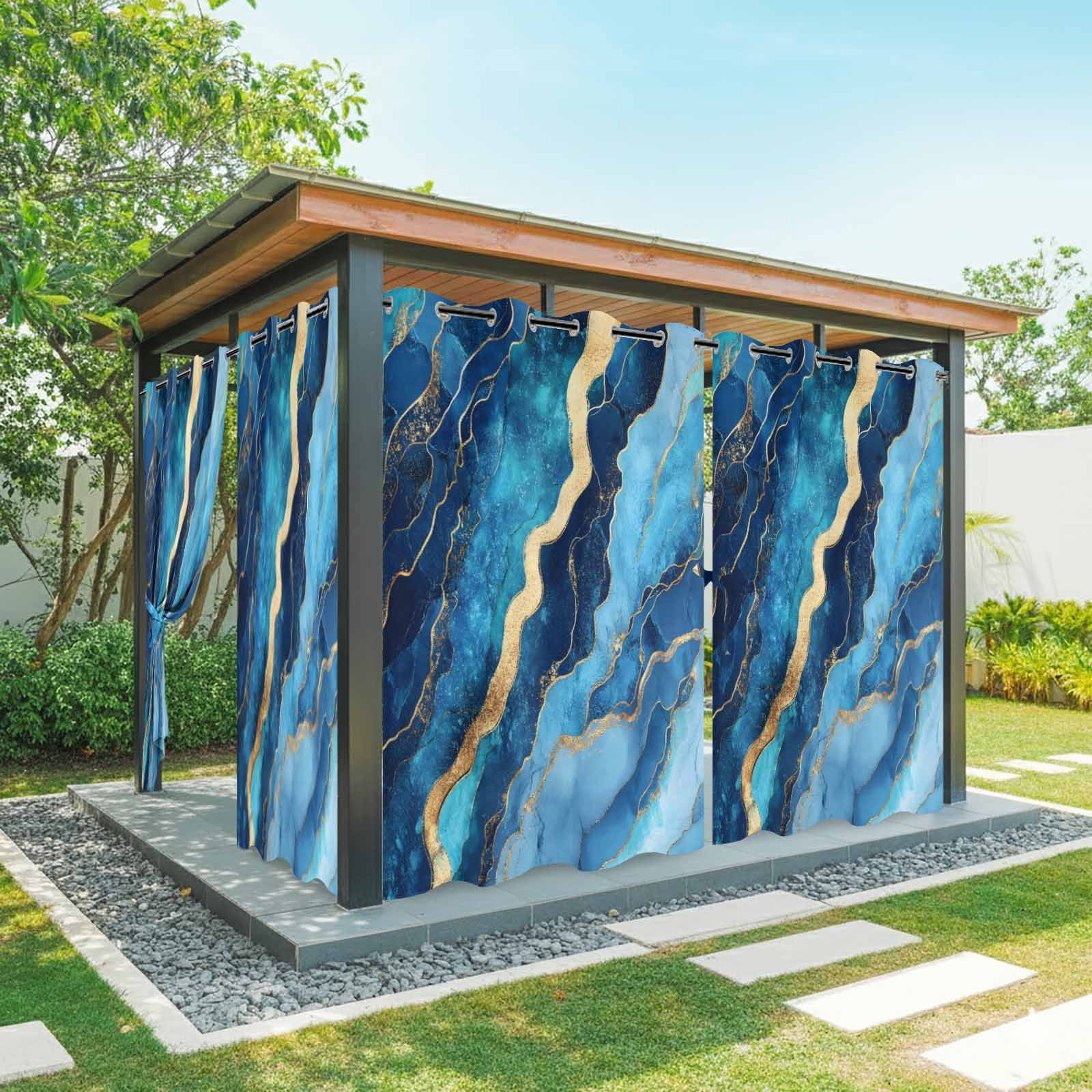Abstract Art Outdoor Curtains for Patio Waterproof, Water Ripple Blue ...