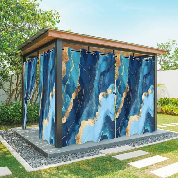 Abstract Art Outdoor Curtains for Patio Waterproof, Water Ripple Gold ...