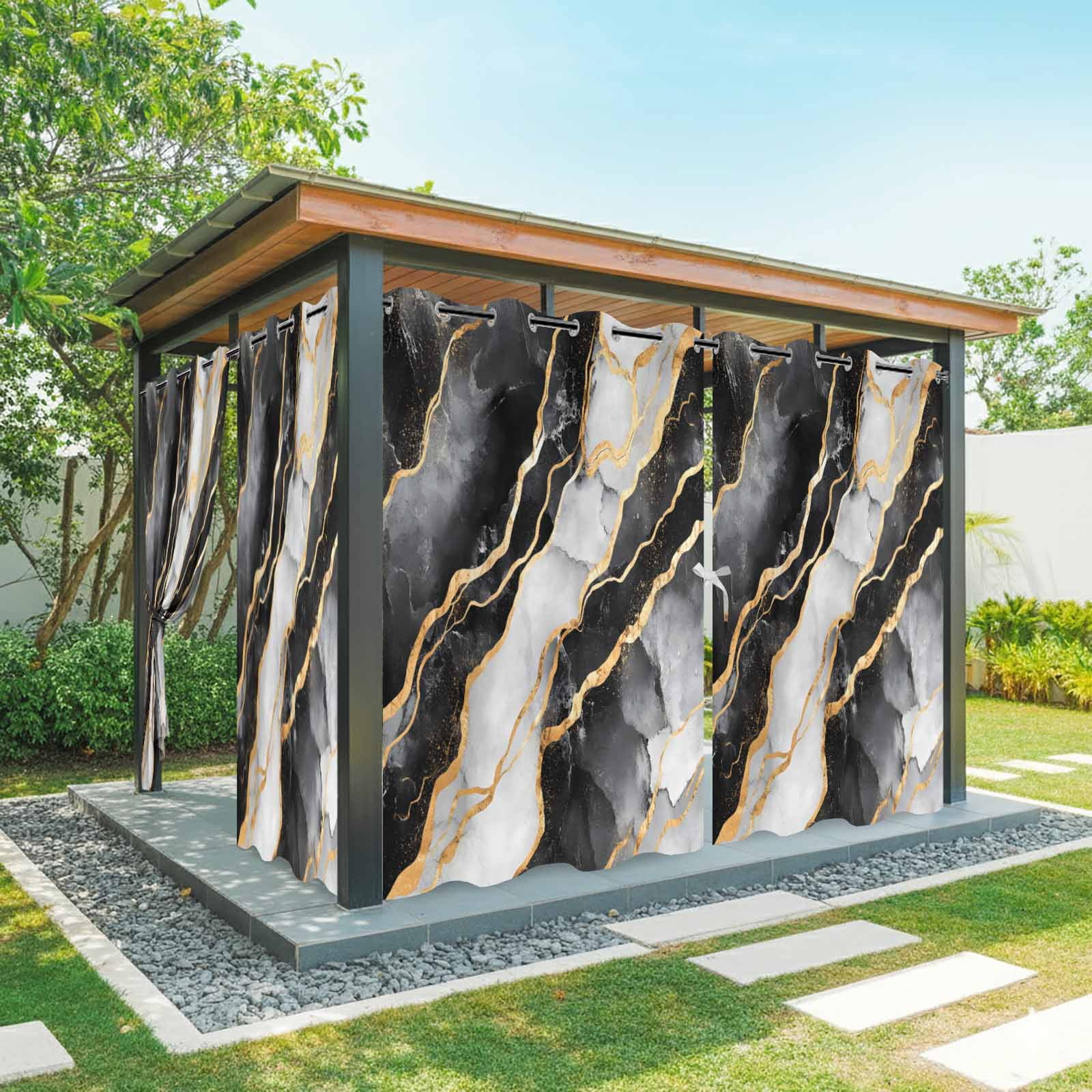 Abstract Art Outdoor Curtains for Patio Waterproof, White Black ...