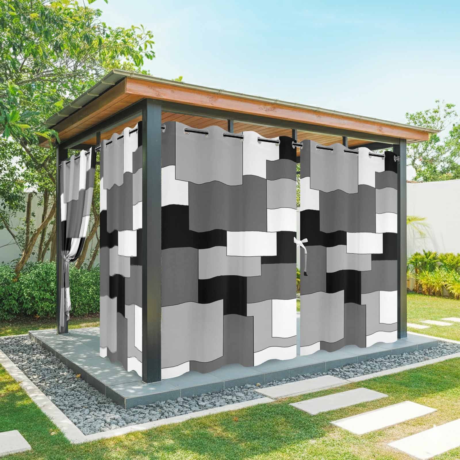 Abstract Art Outdoor Curtains for Patio Waterproof, White Black Gray ...