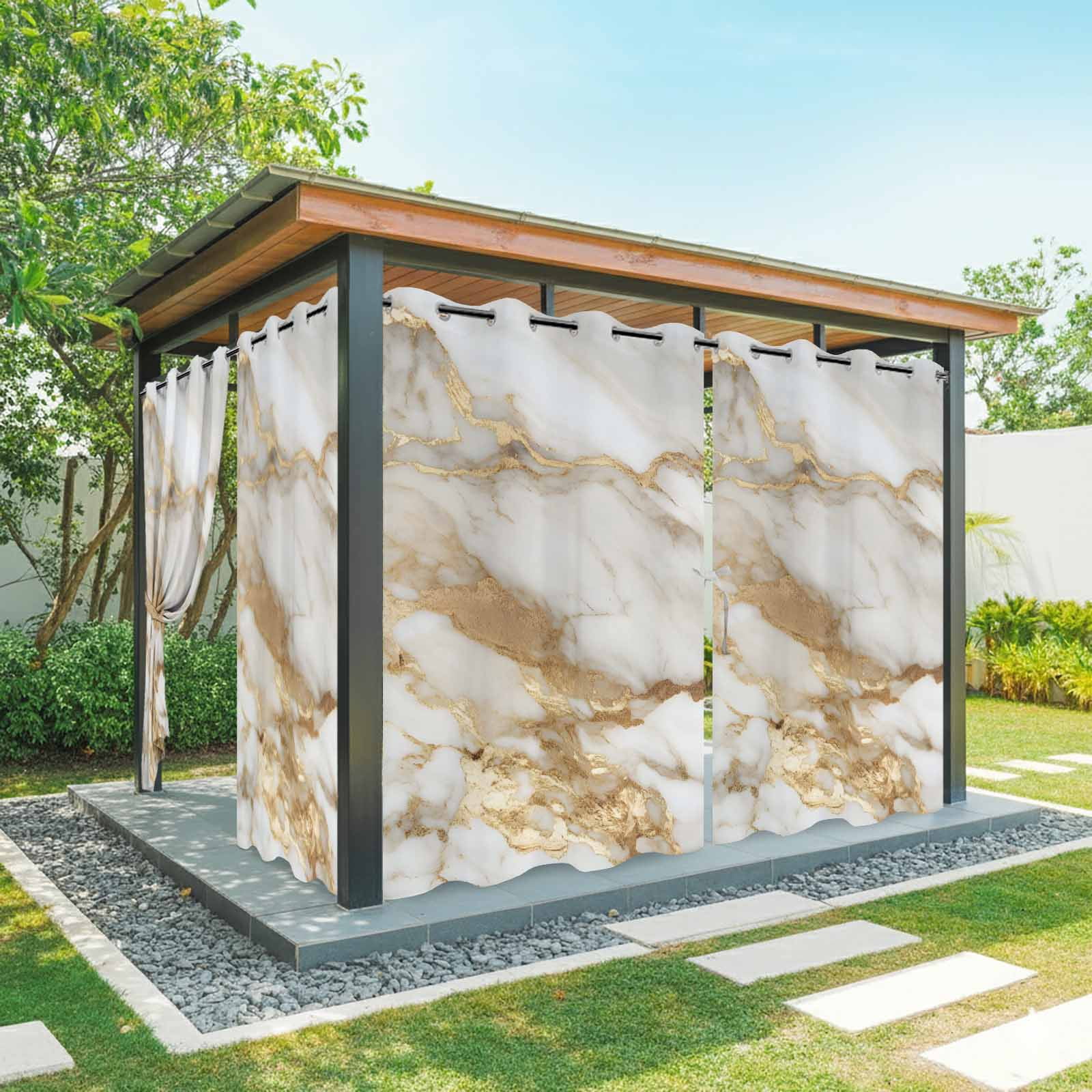 Abstract Art Outdoor Curtains for Patio Waterproof, White Marble ...