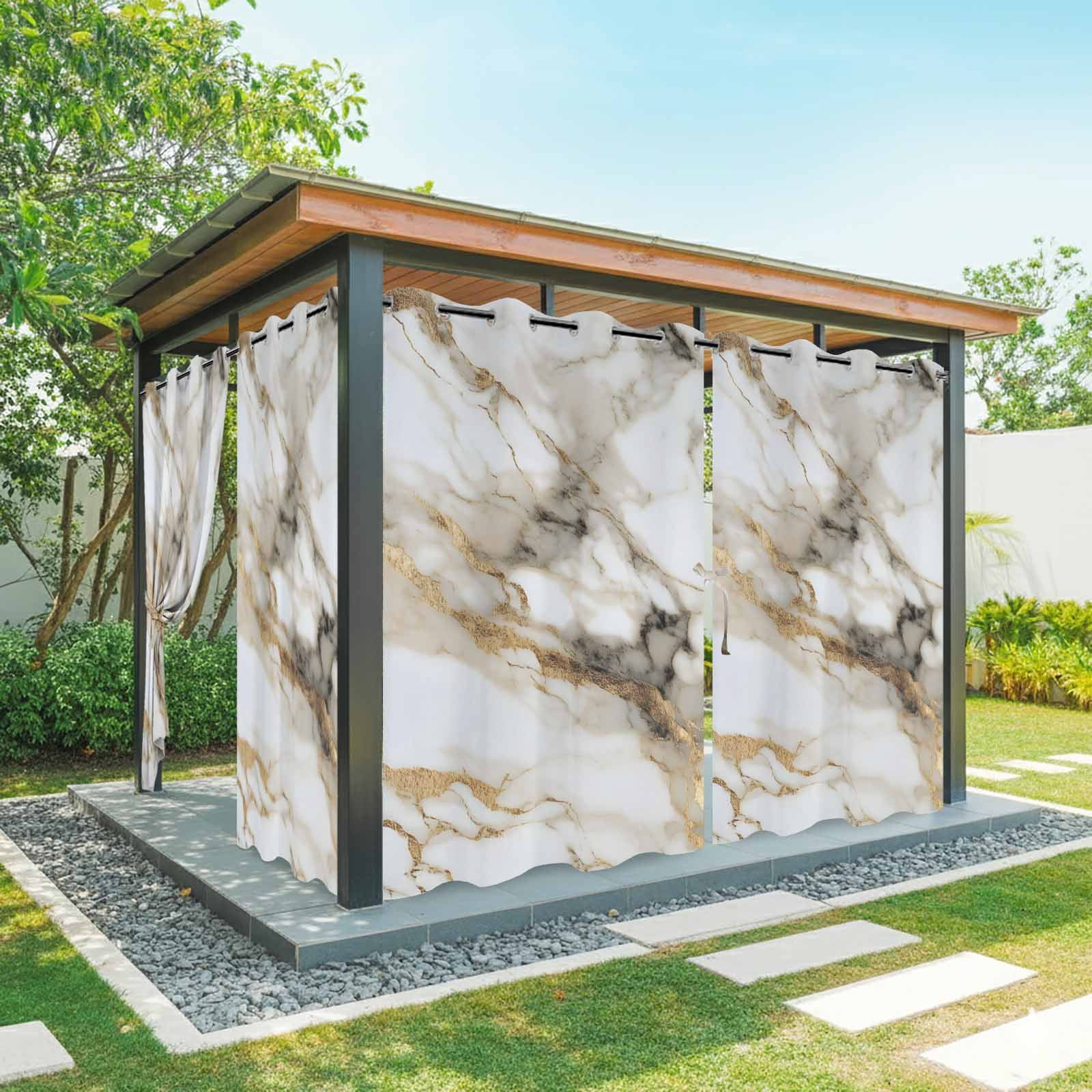 Abstract Art Outdoor Curtains for Patio Waterproof, White Marble ...
