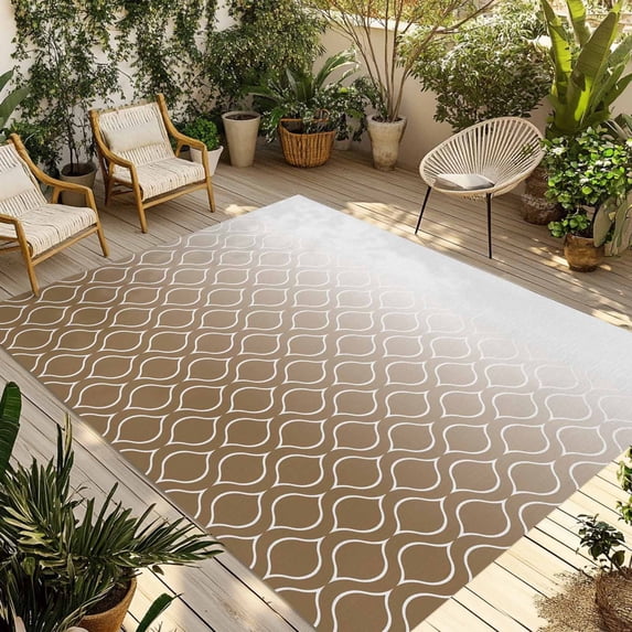 Abstract Art Outdoor Rug, Classic Brown Line Gradient Modern Non-Slip ...