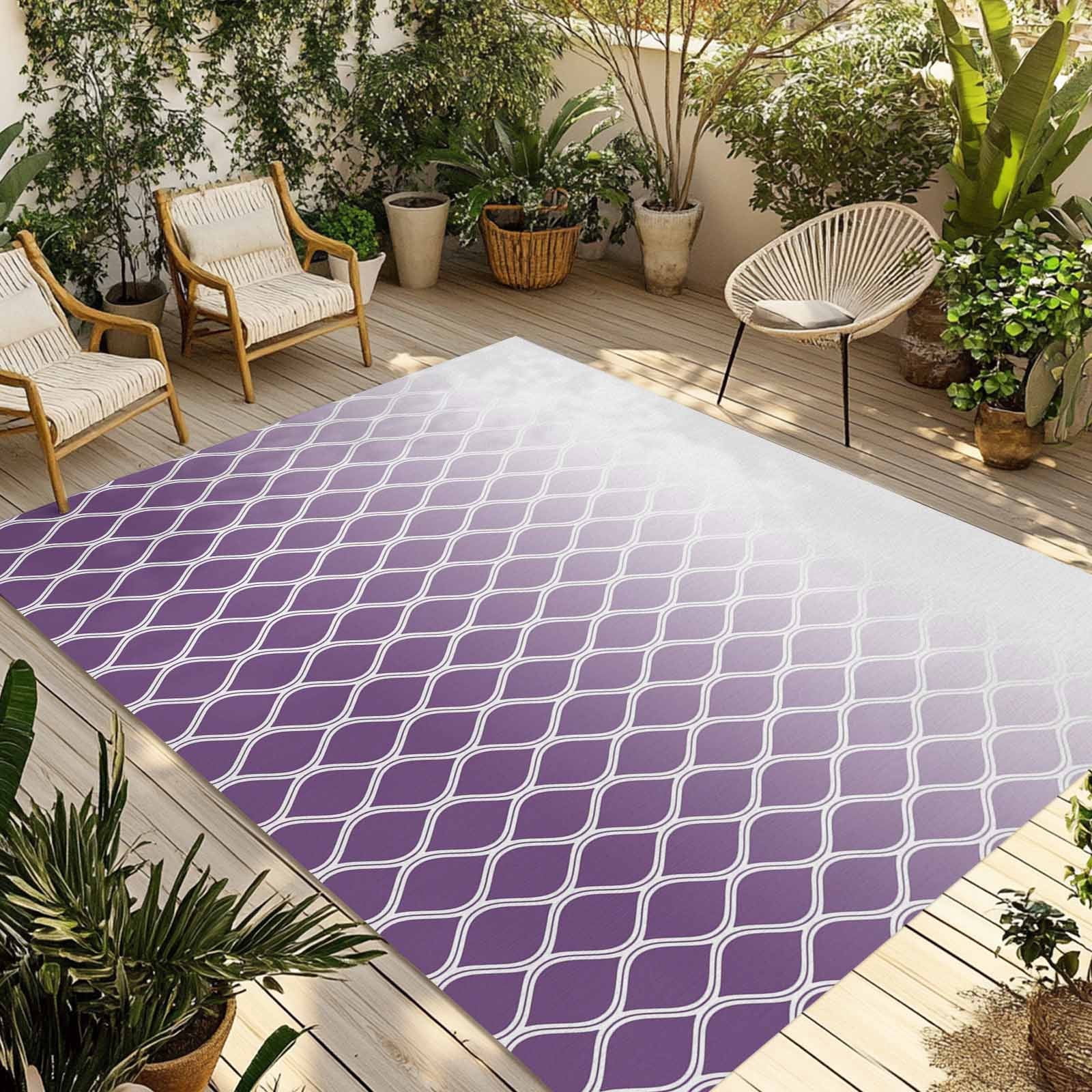 Abstract Art Outdoor Rug, Classic Purple Line Gradient Decoration Non ...
