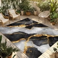 Abstract Art Outdoor Rug, Gold Black Gradient Marbling Water Ripple Non ...