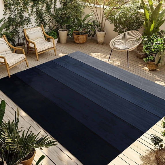 Abstract Art Outdoor Rug, Gradient Gray Navy Wood Grain Vintage Non ...