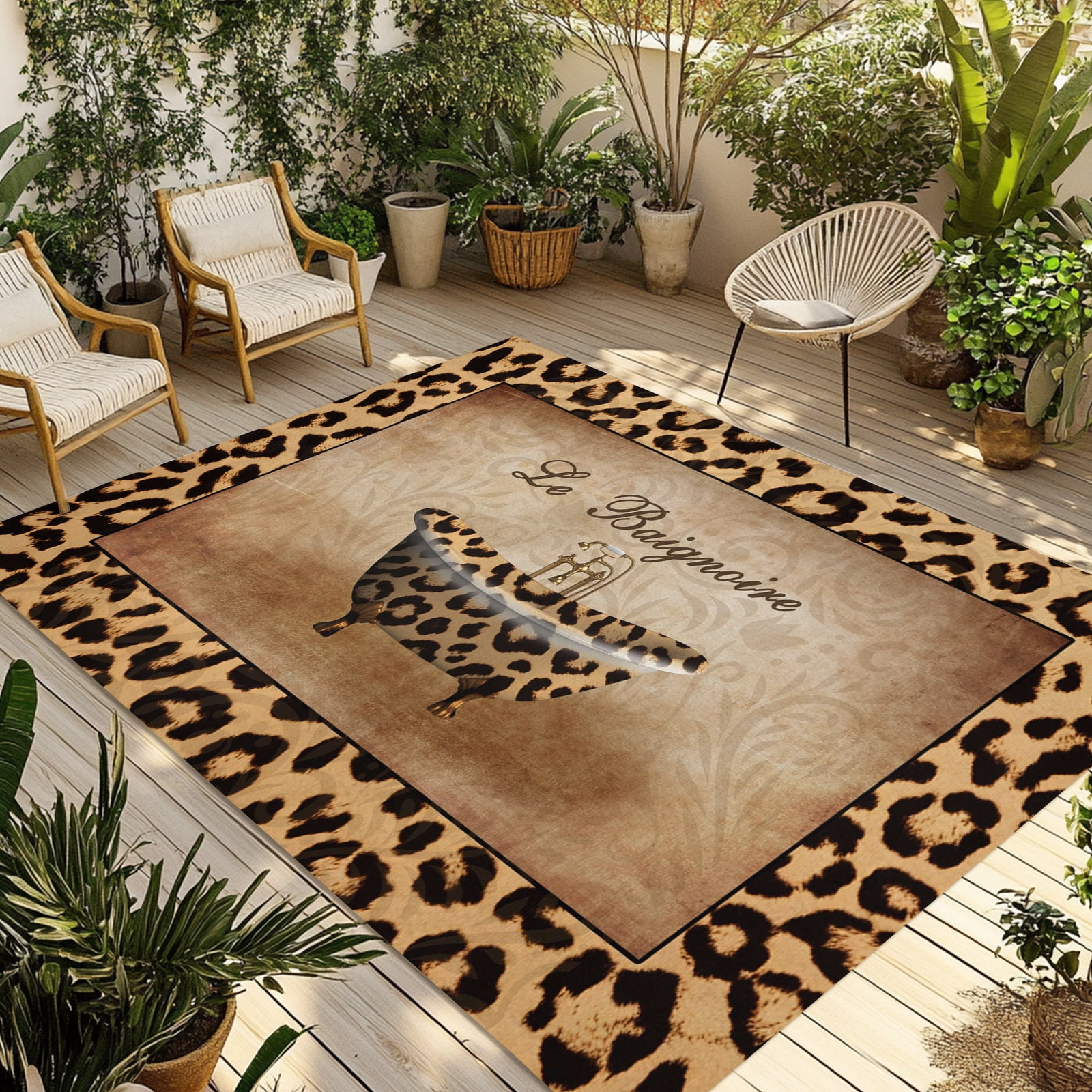 Abstract Art Outdoor Rug, Leopard Bathtub Le Baignoire Brown Modern Non ...