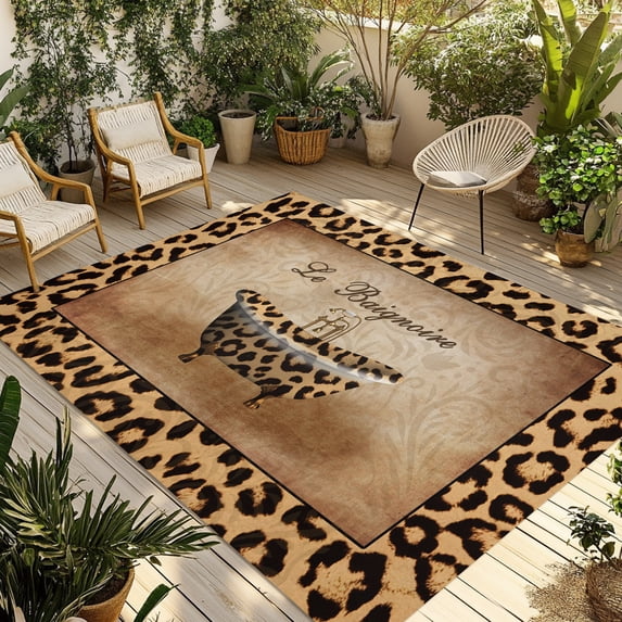 Abstract Art Outdoor Rug, Leopard Bathtub Le Baignoire Brown Modern Non ...