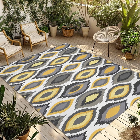 Abstract Art Outdoor Rug, Modern Diamond Patterns Yellow Grey Geometric ...