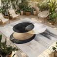 Abstract Art Outdoor Rug, Mottled Black White Gold Circle Moon ...