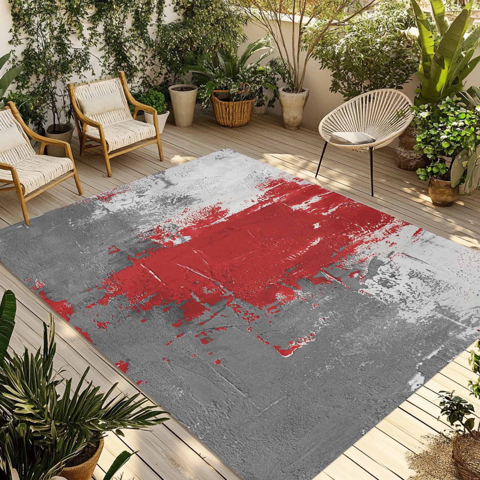 Abstract Art Outdoor Rug, Red Grey Wall Mottled Texture Minimalist ...
