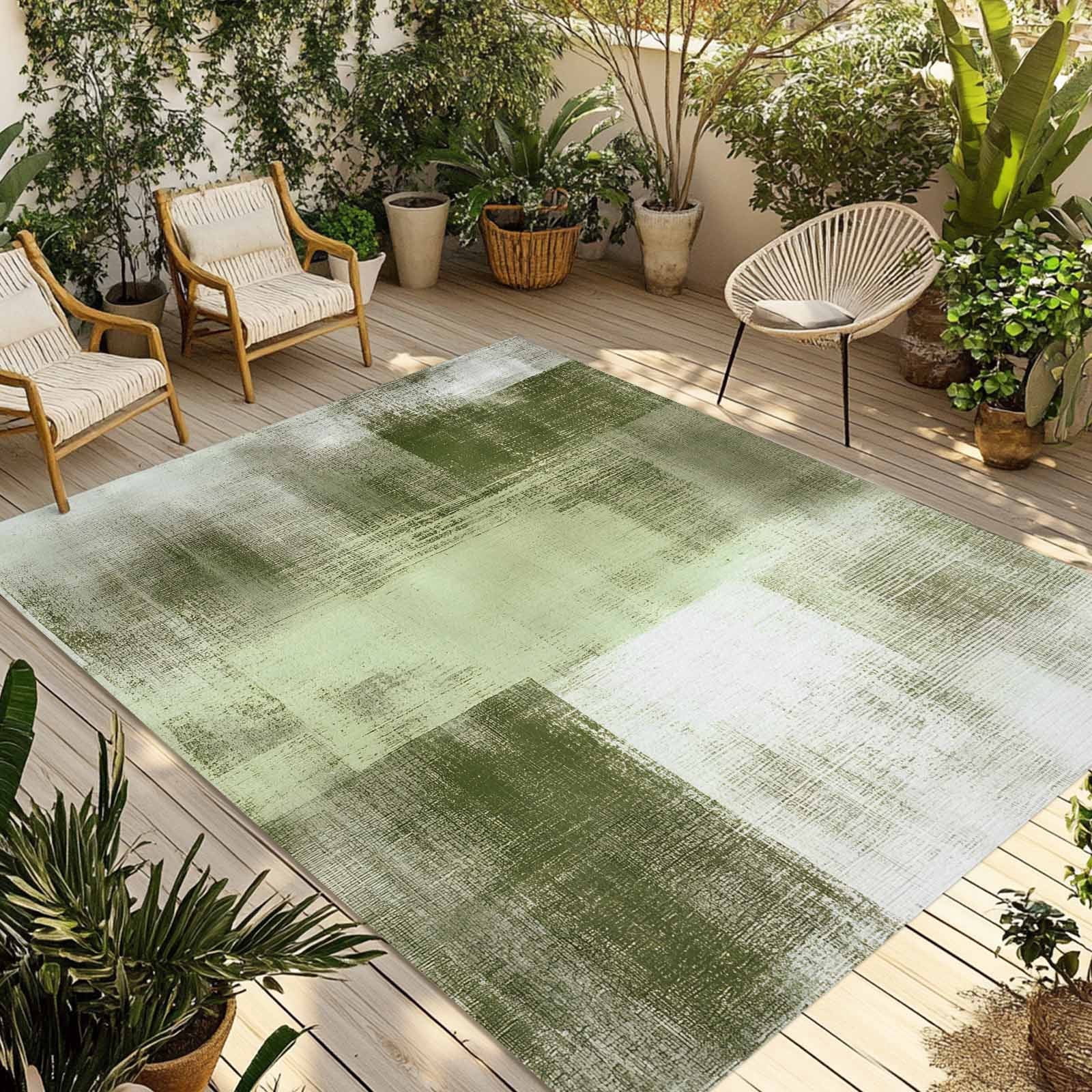 Abstract Art Outdoor Rug, Vintage Green Collage Oil Painting Texture ...