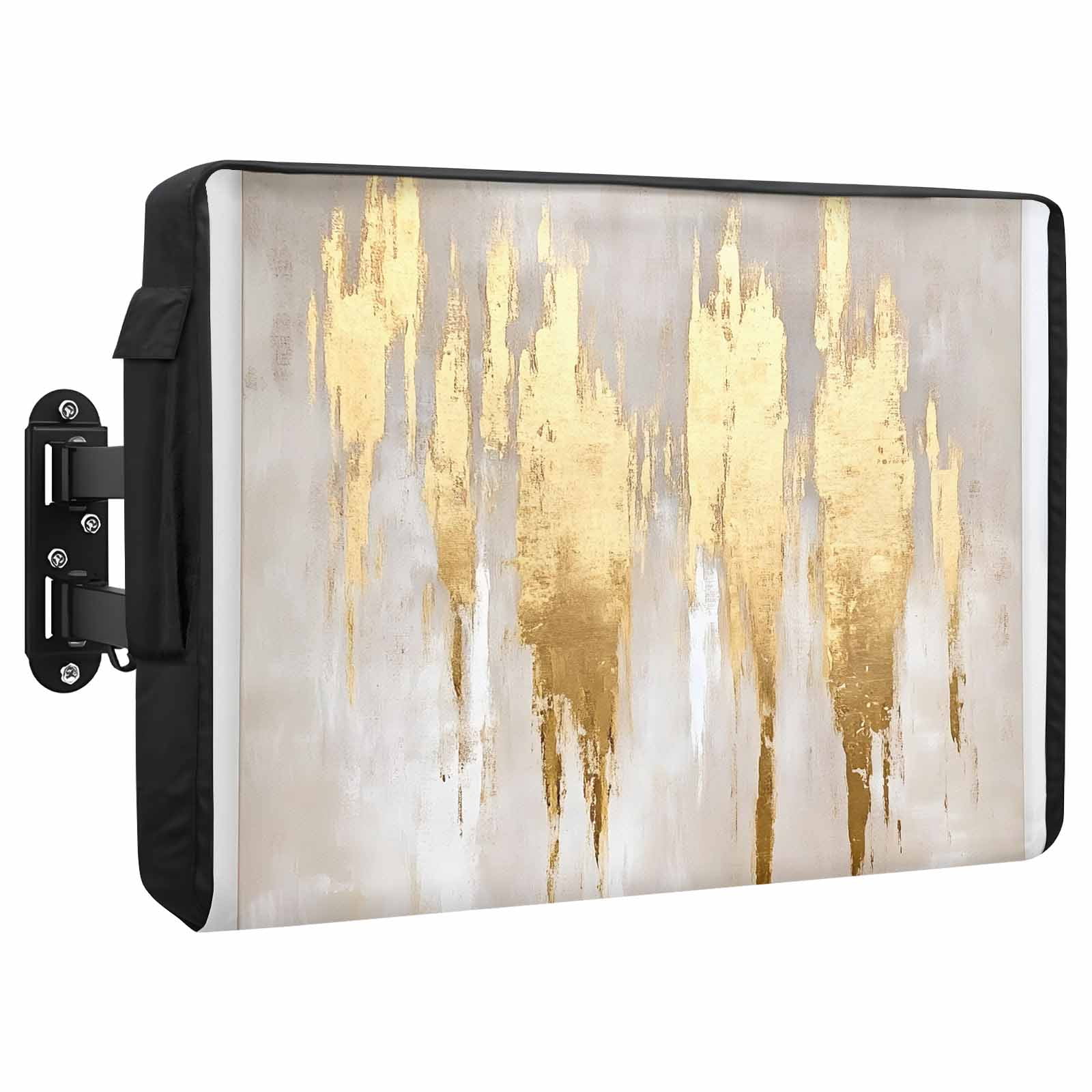 Abstract Art Outdoor TV Cover 48 to 50 Inch Gold Color Block Brown Back ...