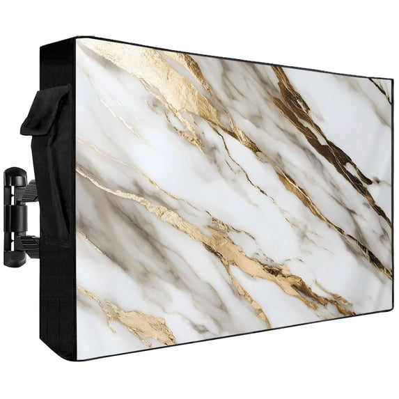 Abstract Art Outdoor TV Cover 52 to 55 inch Marble Texture White Gold ...