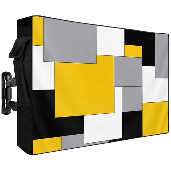 Abstract Art Outdoor TV Cover 70 to 75 inch Patchwork Black and Yellow ...
