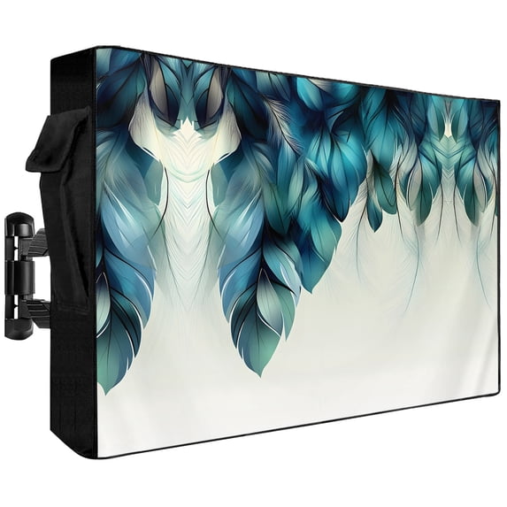 Abstract Art Outdoor TV Cover 70 to 75 inch Soft Edge Green Feather ...