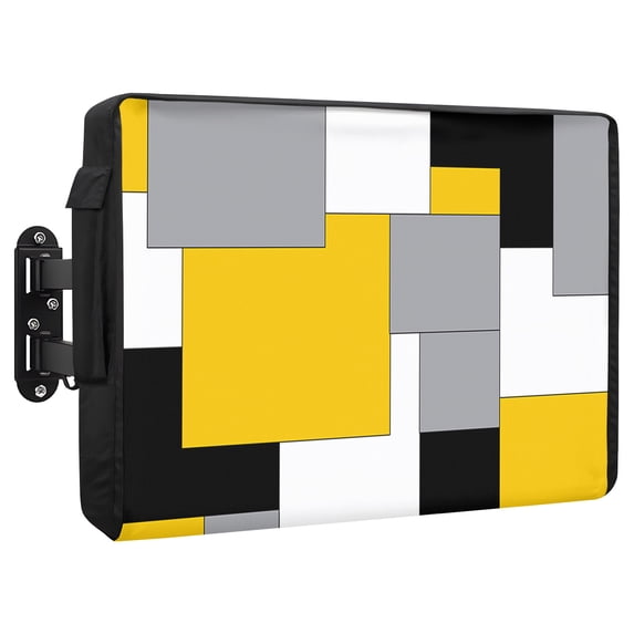 Abstract Art Outdoor TV Cover 80 to 85 Inch Patchwork Black and Yellow ...