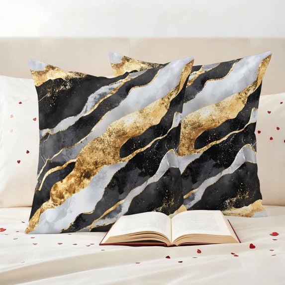 Abstract Art Outdoor Throw Pillow Covers Set of 2, Black Gold Gradient ...