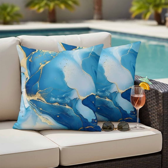 Abstract Art Outdoor Throw Pillow Covers Set of 2, Blue Ombre Marble ...