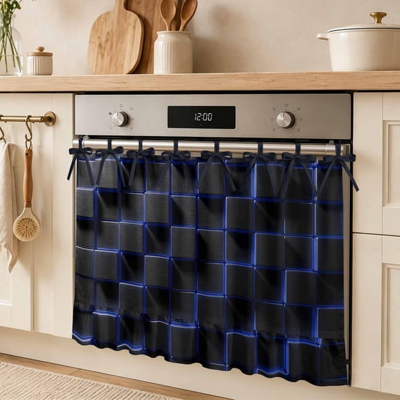 Abstract Art Oven Skirt Curtain, Black Blue Cubes Modern Decoration ...