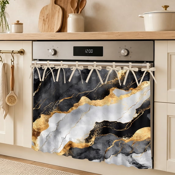 Abstract Art Oven Skirt Curtain, Black Gold Water Ripple Gradient ...