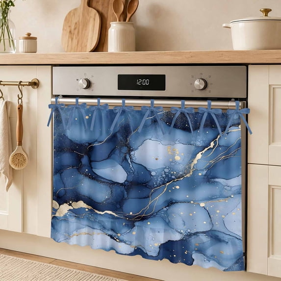 Abstract Art Oven Skirt Curtain, Blue Gold Gradient Marble Texture Tie ...