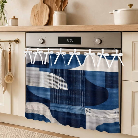 Abstract Art Oven Skirt Curtain, Blue Gray Circular Abstract Design Tie ...