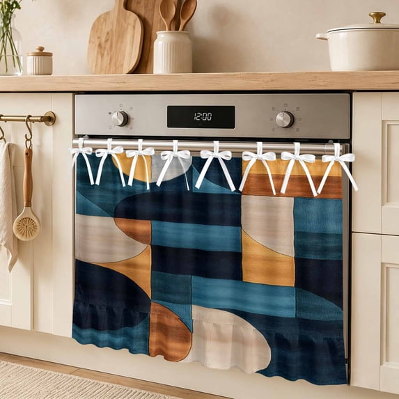 Abstract Art Oven Skirt Curtain, Brown Blue Color Block Composition Tie ...