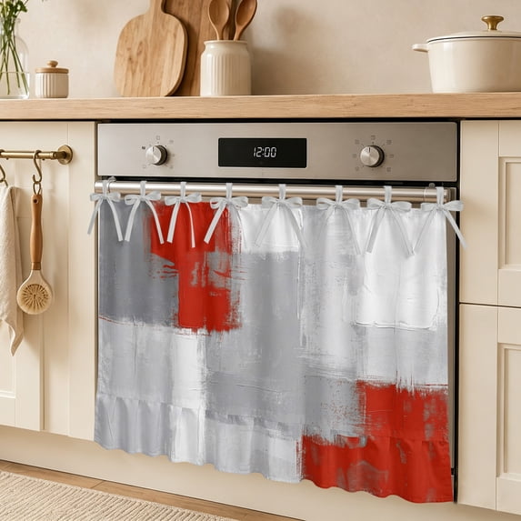 Abstract Art Oven Skirt Curtain, Retro Red Grey Graffiti Painting ...