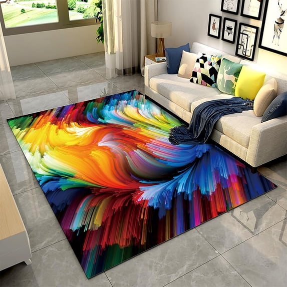Abstract Art Painting Area Rug, Colorful Pattern Carpet, Washable Non ...