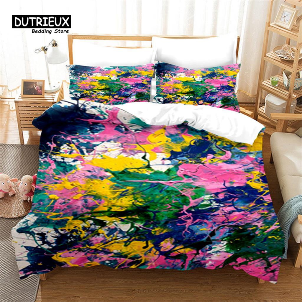 Abstract Art Painting Duvet Cover Watercolor Geometric Pattern Bedding ...