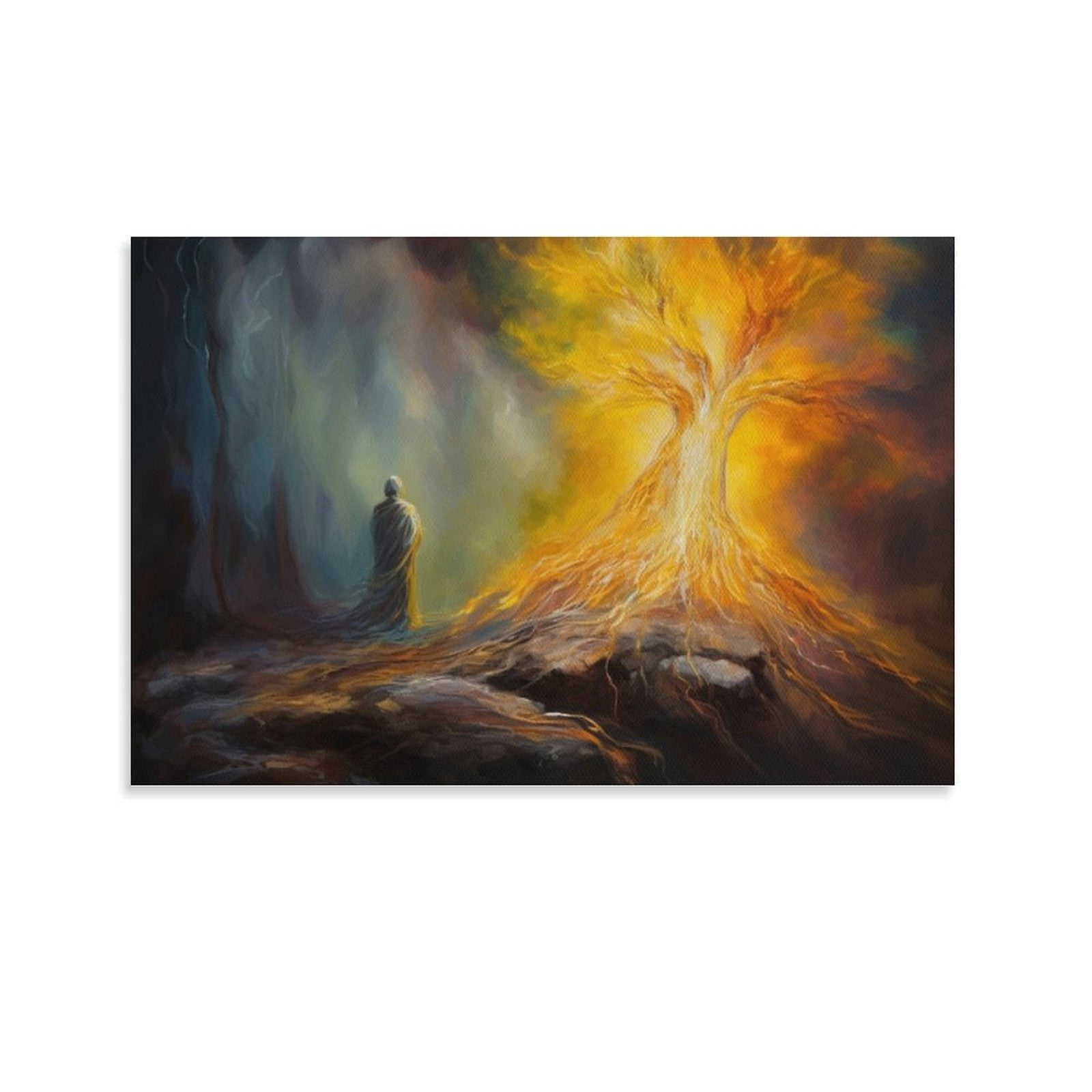 Abstract Art Painting A Figure In A Robe Contemplate A Colossal Tree ...