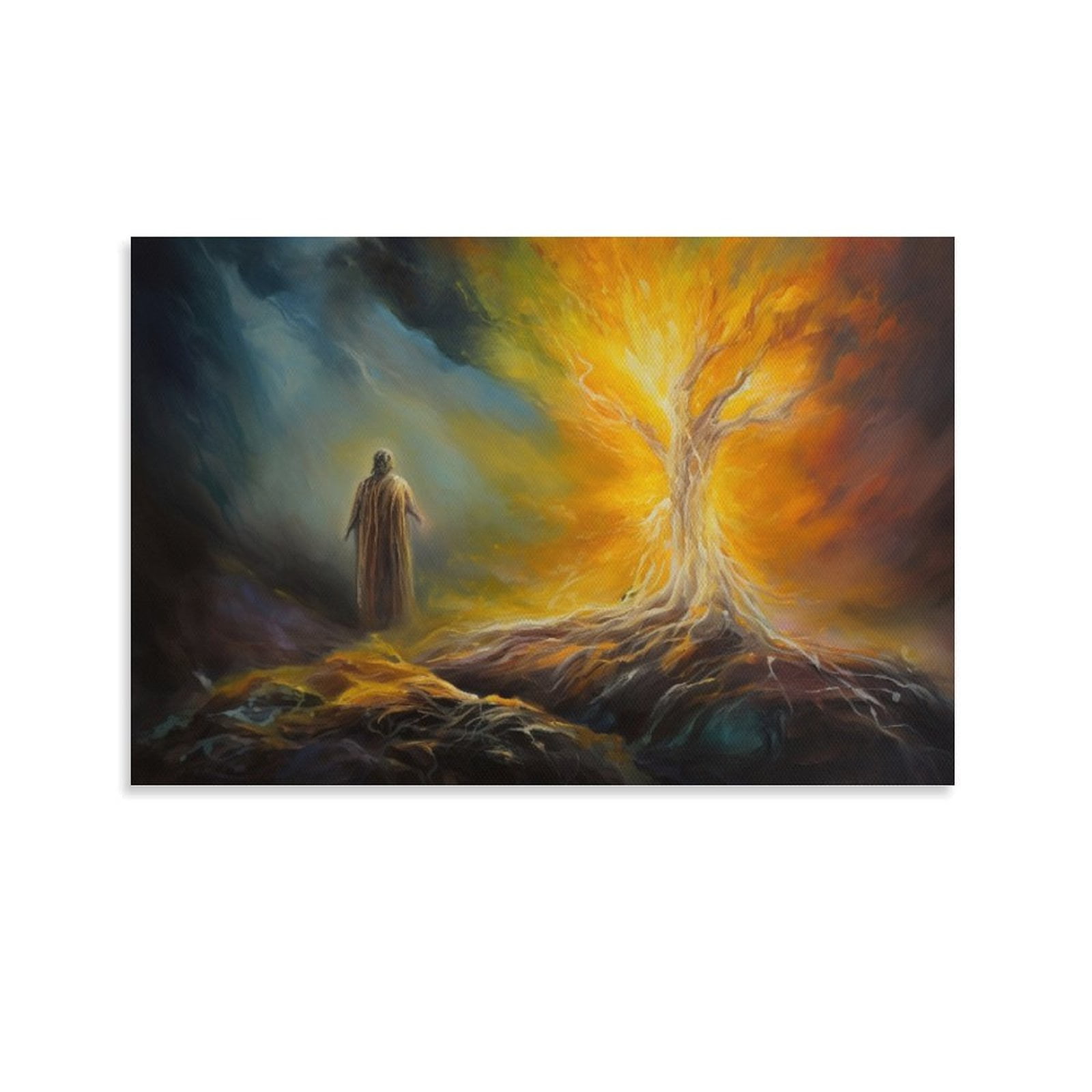 Abstract Art Painting A Figure In A Robe Contemplate A Colossal Tree ...