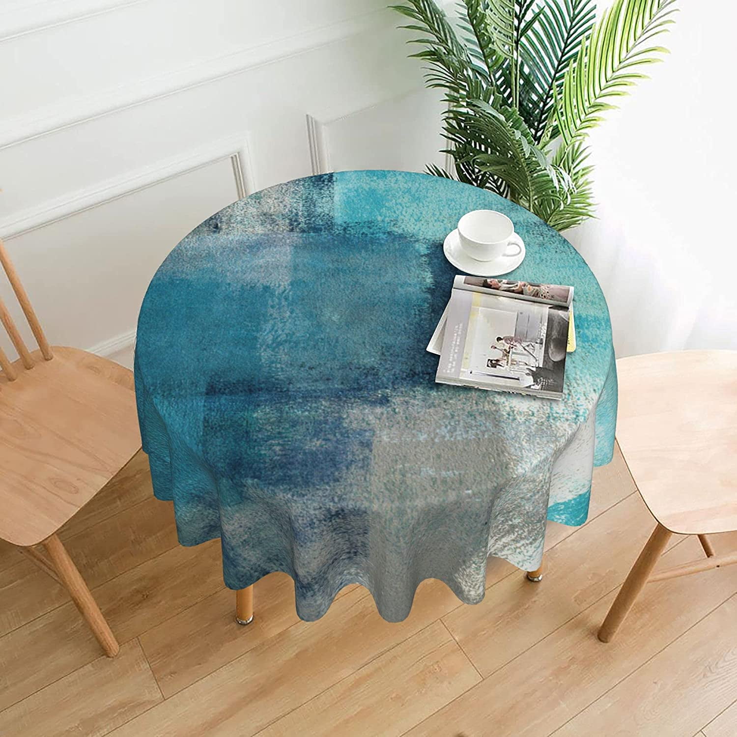 Abstract Art Painting Gray and Teal Table Cloth Turquoise Round ...