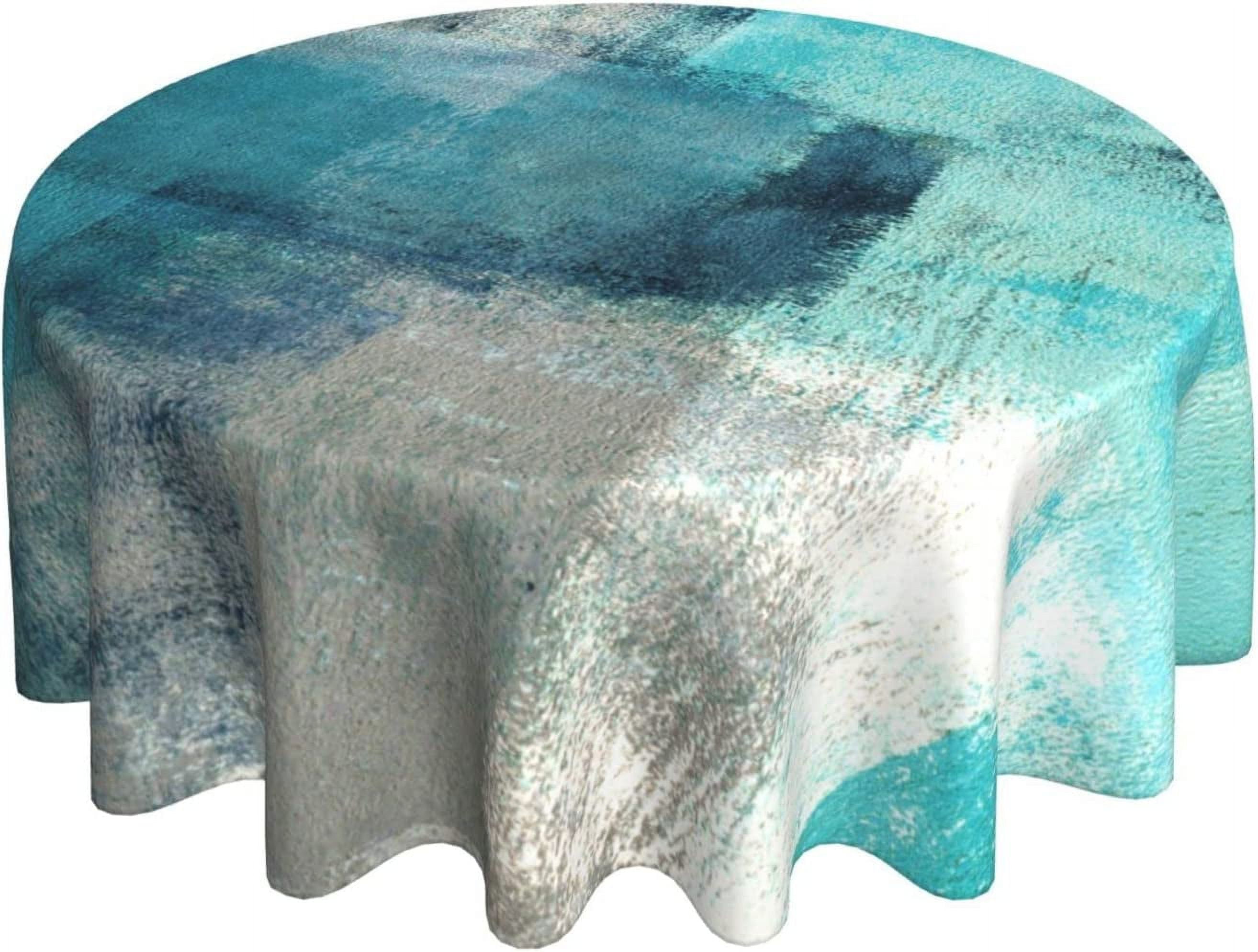 Abstract Art Painting Gray and Teal Table Cloth Turquoise Round ...