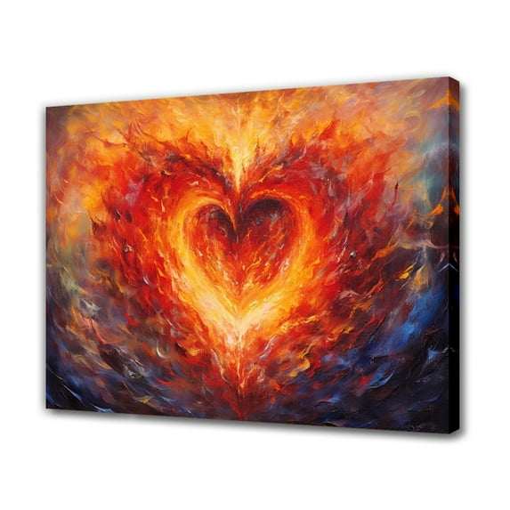 Abstract Art Painting Heart Shaped Pattern Made Of Flames Canvas Poster ...