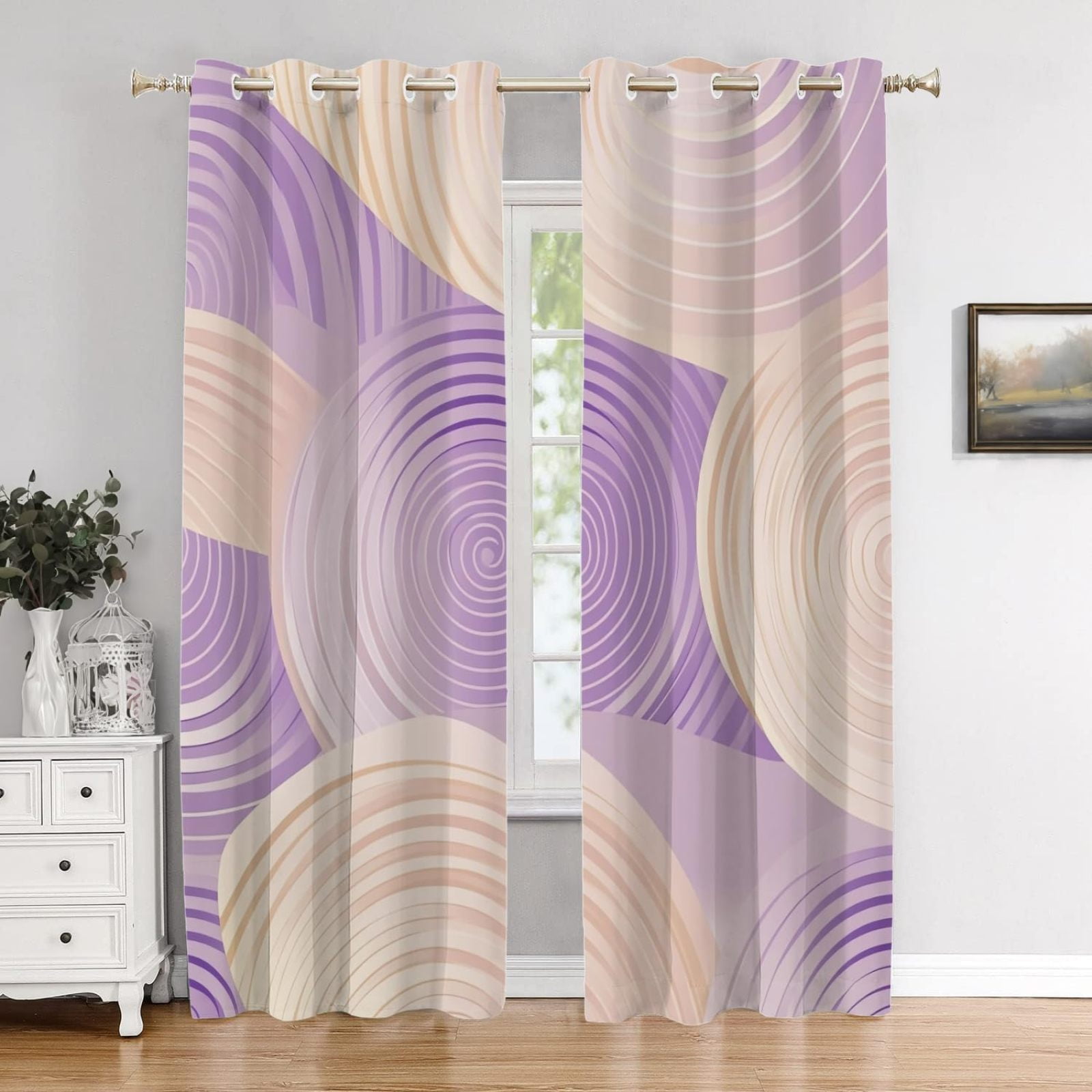 Abstract Art Pastel Hues Bedroom Curtains, Purple Soft And Modern ...